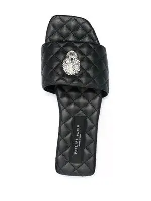 Philipp Plein Crystal-skull Matelassé Slides