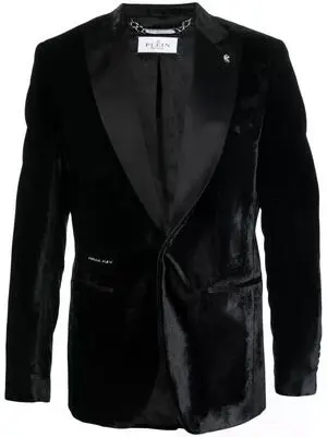 Philipp Plein Single-breasted Velvet Blazer - Black