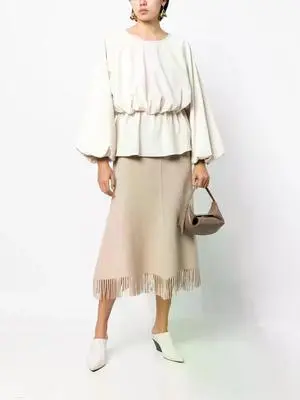 Goen.j Puffer Faux-leather Blouse With Ruffled Detailing - White