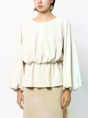 Goen.j Puffer Faux-leather Blouse With Ruffled Detailing - White