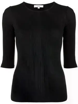 Vince Fine-ribbed Half-length Sleeve Top - Black