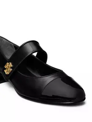 Tory Burch Mary Jane Ballerina Flats With Cap Toe - Black