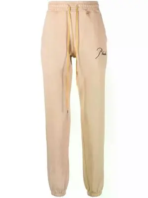 Rhude Embroidered-logo Cotton Track Pants - Neutrals
