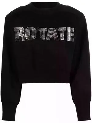 ROTATE BY BIRGER CHRISTENSEN Long Sleeve Cropped Sweatshirt - Black