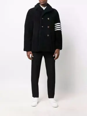 Thom Browne 4-bar Stripe Shearling Pea Coat - Blue