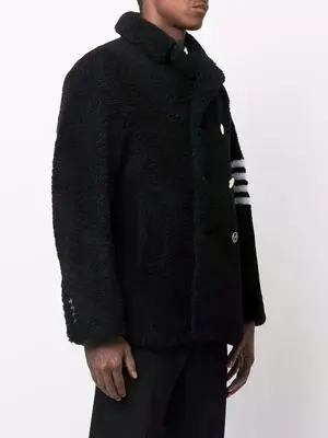 Thom Browne 4-bar Stripe Shearling Pea Coat - Blue