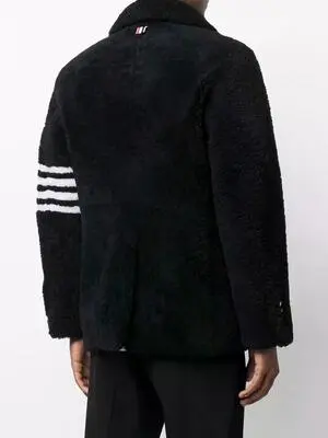 Thom Browne 4-bar Stripe Shearling Pea Coat - Blue
