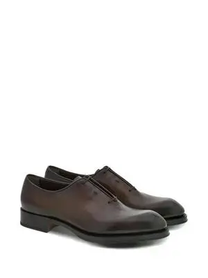 FERRAGAMO Tramezza Almond-toe Leather Oxford Shoes - Brown