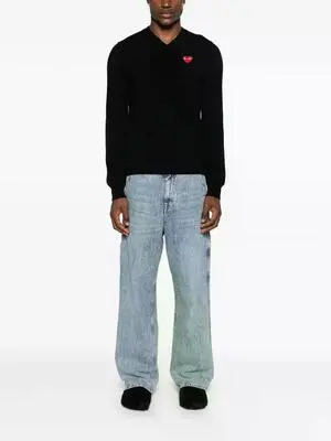Play Comme Des Garcon Heart-patch Wool Jumper - Black