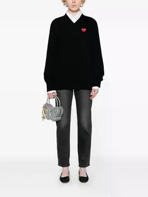 Play Comme Des Garcon Heart-patch Wool Jumper - Black
