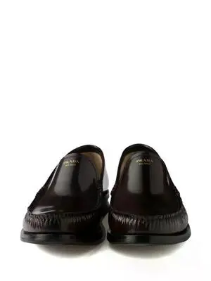 Prada Brushed Leather Loafers - Brown