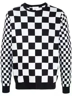 PORTS V Checkerboard-print Knit Jumper - Black