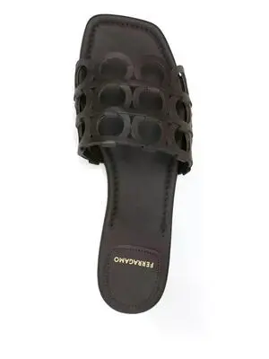 FERRAGAMO Gancini Leather Slides - Brown