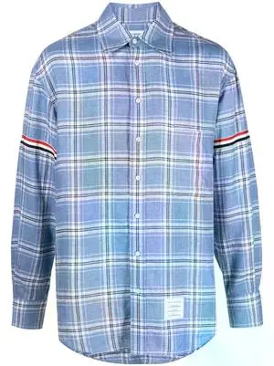 Thom Browne Rwb Stripe Checked Linen Shirt