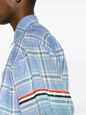 Thom Browne Rwb Stripe Checked Linen Shirt