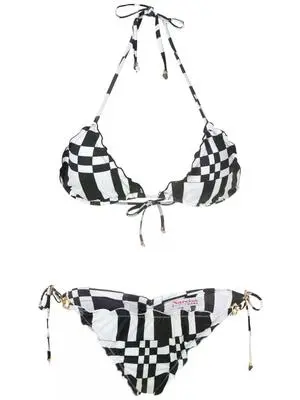 AMIR SLAMA Geometric-print Triangle Bikini - Black