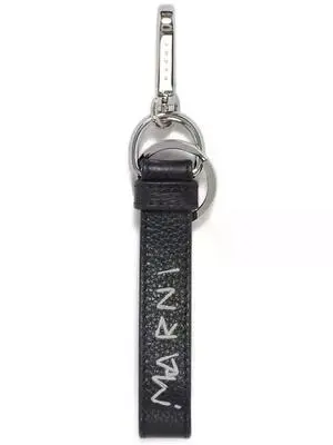 Marni Logo-embroidered Leather Keyring - Black