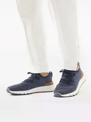 Brunello Cucinelli Knitted Lace-up Sneakers - Blue