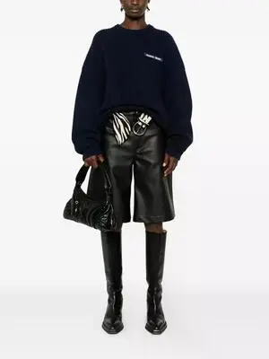 MARINE SERRE Navy Merino Wool Logo Patch Sweater