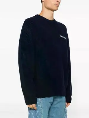 MARINE SERRE Navy Merino Wool Logo Patch Sweater