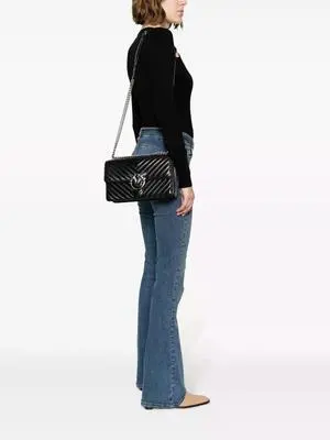 Pinko Medium Love Bag One Shoulder Bag In Quilted Nappa Leather With Chevron Pattern - Black