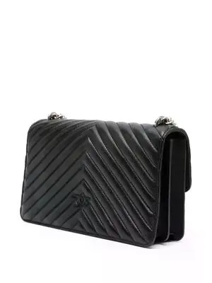 Pinko Medium Love Bag One Shoulder Bag In Quilted Nappa Leather With Chevron Pattern - Black