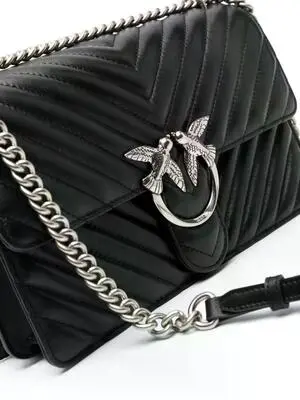 Pinko Medium Love Bag One Shoulder Bag In Quilted Nappa Leather With Chevron Pattern - Black