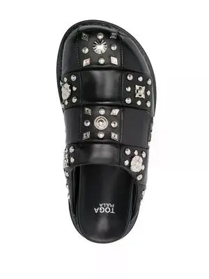 Toga Stud-embellished Leather Clogs - Black