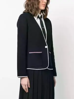 Thom Browne Contrasting-trim Collarless Jacket - Blue