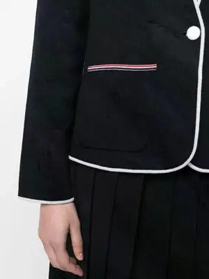 Thom Browne Contrasting-trim Collarless Jacket - Blue