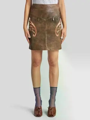 Etro Leather Skirt With Floral Appliqu