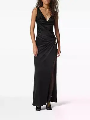 Versace Gathered Gown With Safety Pin Detail - Black
