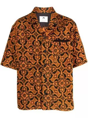 MARINE SERRE Oriental Towel-print.short-sleeve Shirt - Orange