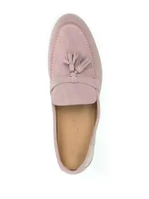SCAROSSO Tassel Detail Suede Loafers - Pink