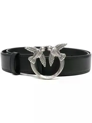 Pinko Love Berry Logo Plaque Leather Belt - Black