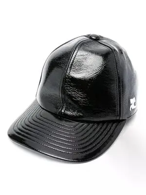 COURREGES Logo-embroidered Patent Cap - Black