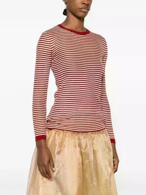 Valentino Garavani Striped Silk Crew Neck Long Sleeve Top