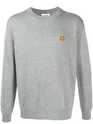 Kenzo Tiger Embroidered Crew Neck Jumper - Grey