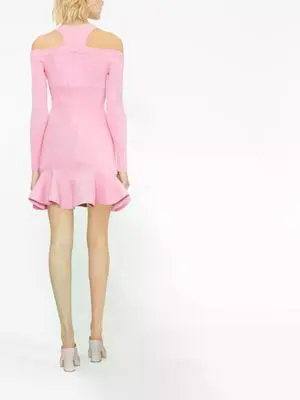 Alexander McQueen V-neck Knitted Mini Dress - Pink