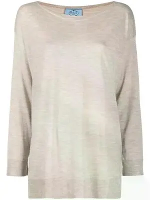 Prada Beige Virgin Wool Mélange Effect Long Sleeve T-shirt