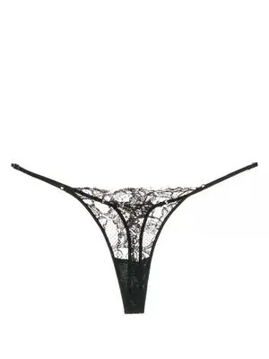 Kiki De Montparnasse Sheer Lace-detail Cotton Thong - Black
