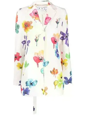 Off-White Floral-print Single-breasted Blazer - Neutrals