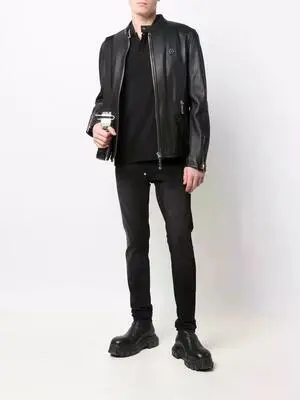 Philipp Plein Logo Zipped Biker Jacket