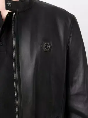 Philipp Plein Logo Zipped Biker Jacket