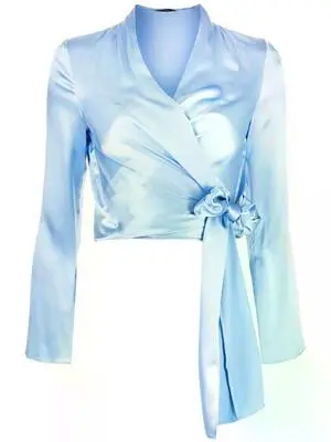 Voz Silk Wrap Blouse - Blue