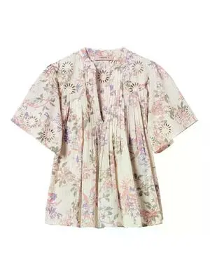 TWINSET Light Beige Floral Print Blouse With Cut-out Detailing