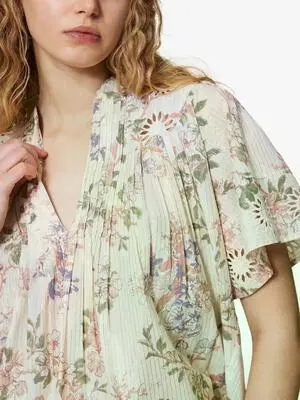 TWINSET Light Beige Floral Print Blouse With Cut-out Detailing