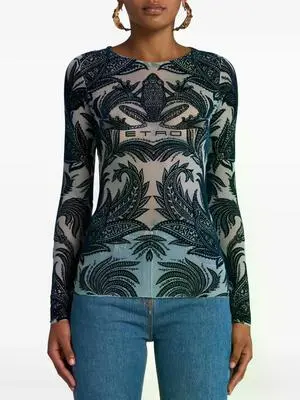 Etro Flocked Tulle Top - Blue