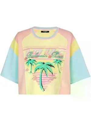 Balmain Palm Tree-print Cropped T-shirt