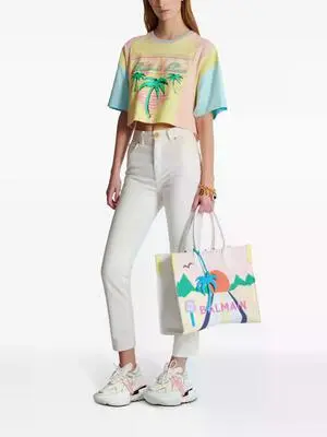 Balmain Palm Tree-print Cropped T-shirt